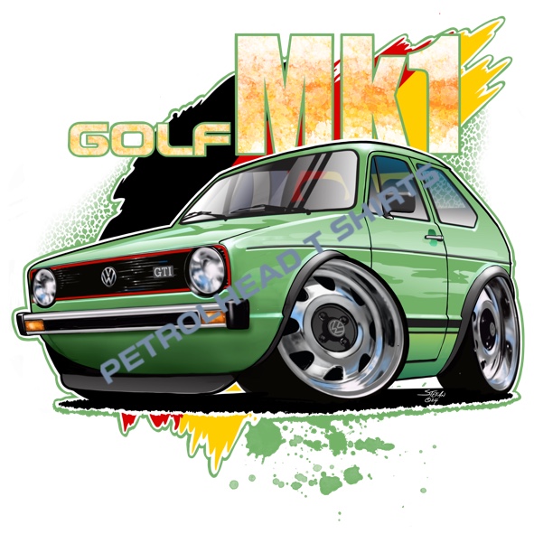 Cartooned VW Golf Mk1 T-Shirt - Petrolheadtshirts